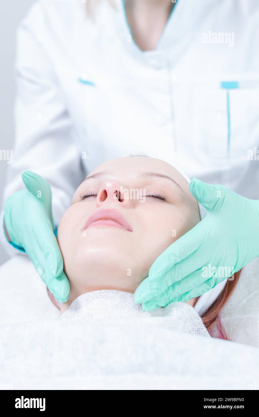 Portrait of a woman's face with problem skin. Peeling procedure ...