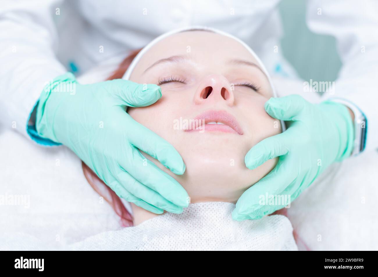 Portrait of a woman's face with problem skin. Peeling procedure ...