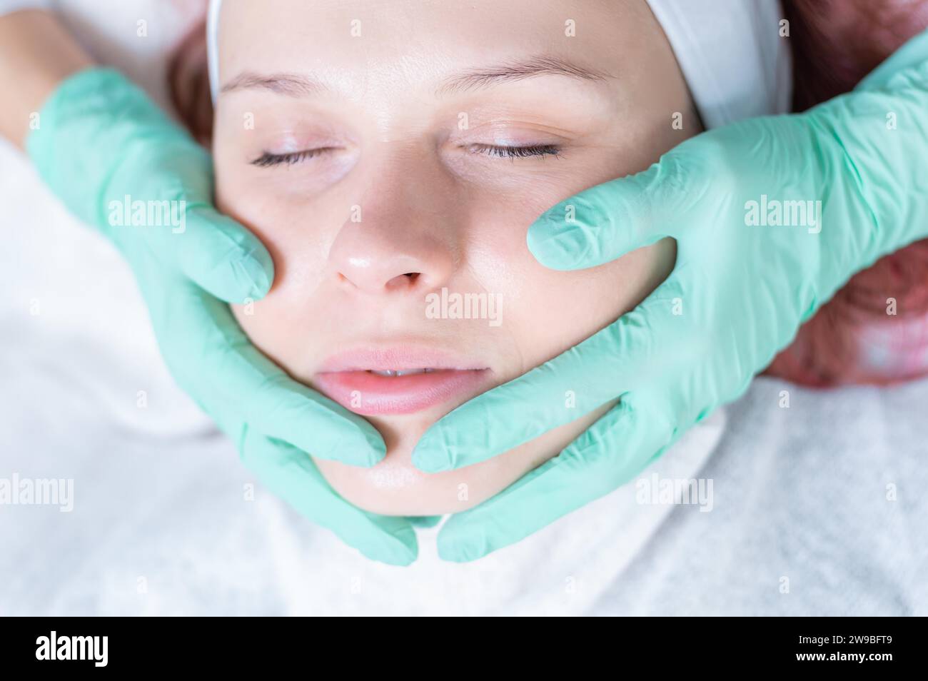 Portrait of a woman's face with problem skin. Peeling procedure ...