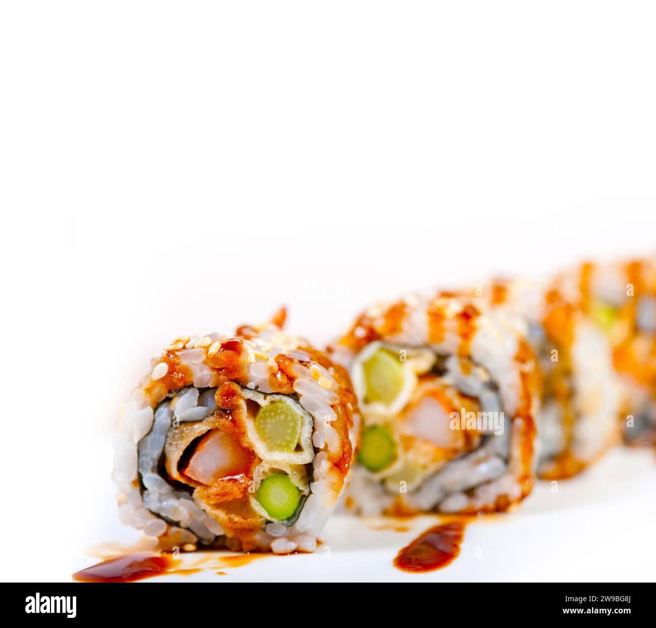 Macro closeup of fresh sushi choice combination assortment selection ...