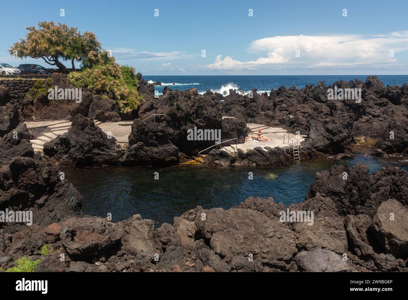 Natural swimming pool in the atlantic ocean near Biscoits, Terceira ...