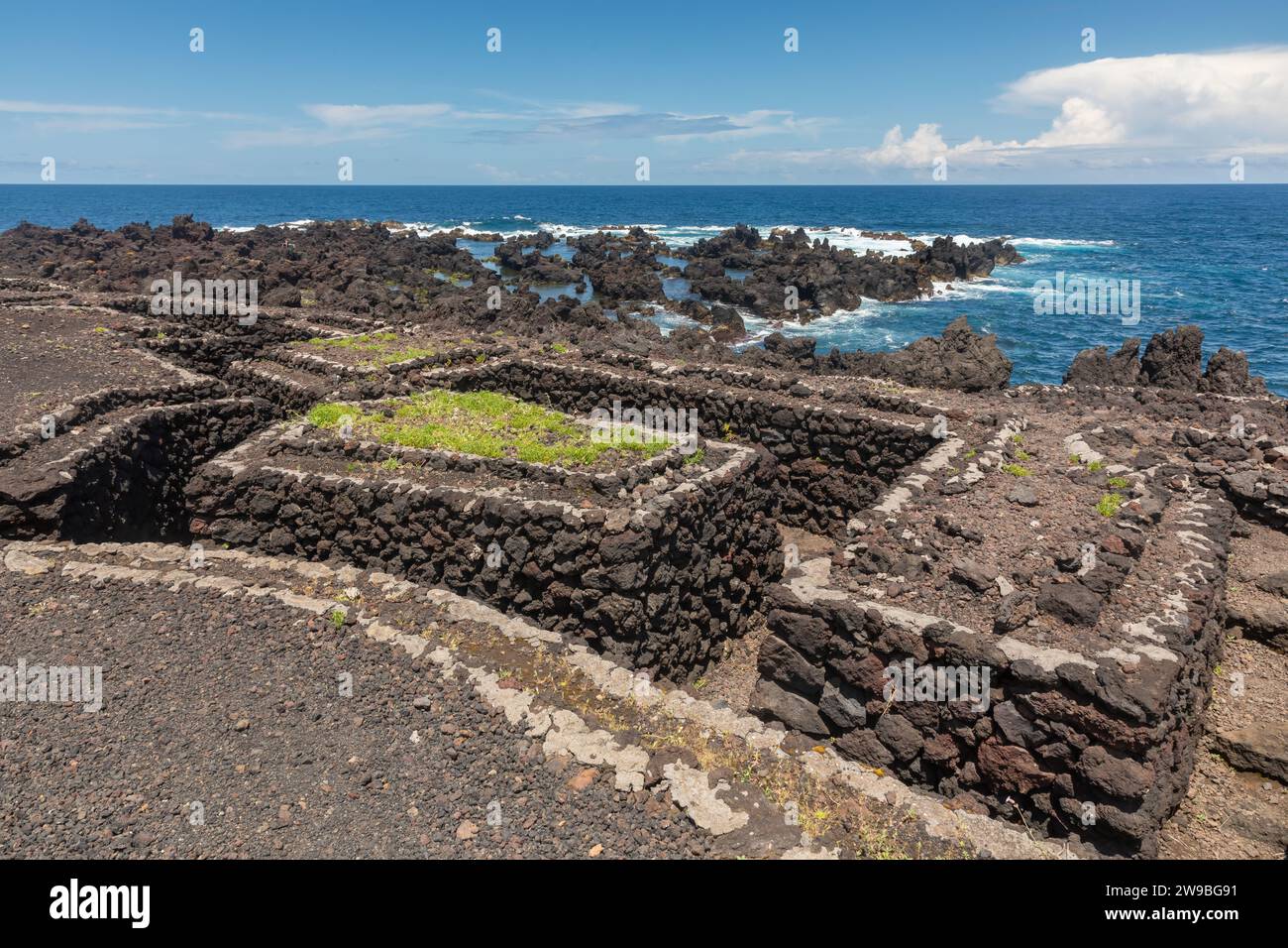 Trench on the coast of the azorean island Terceira near Biscoitos Stock ...