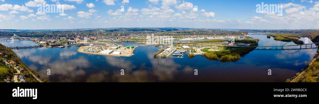 View of a bridge spanning the Mississippi River in Dubuque, Iowa, USA ...