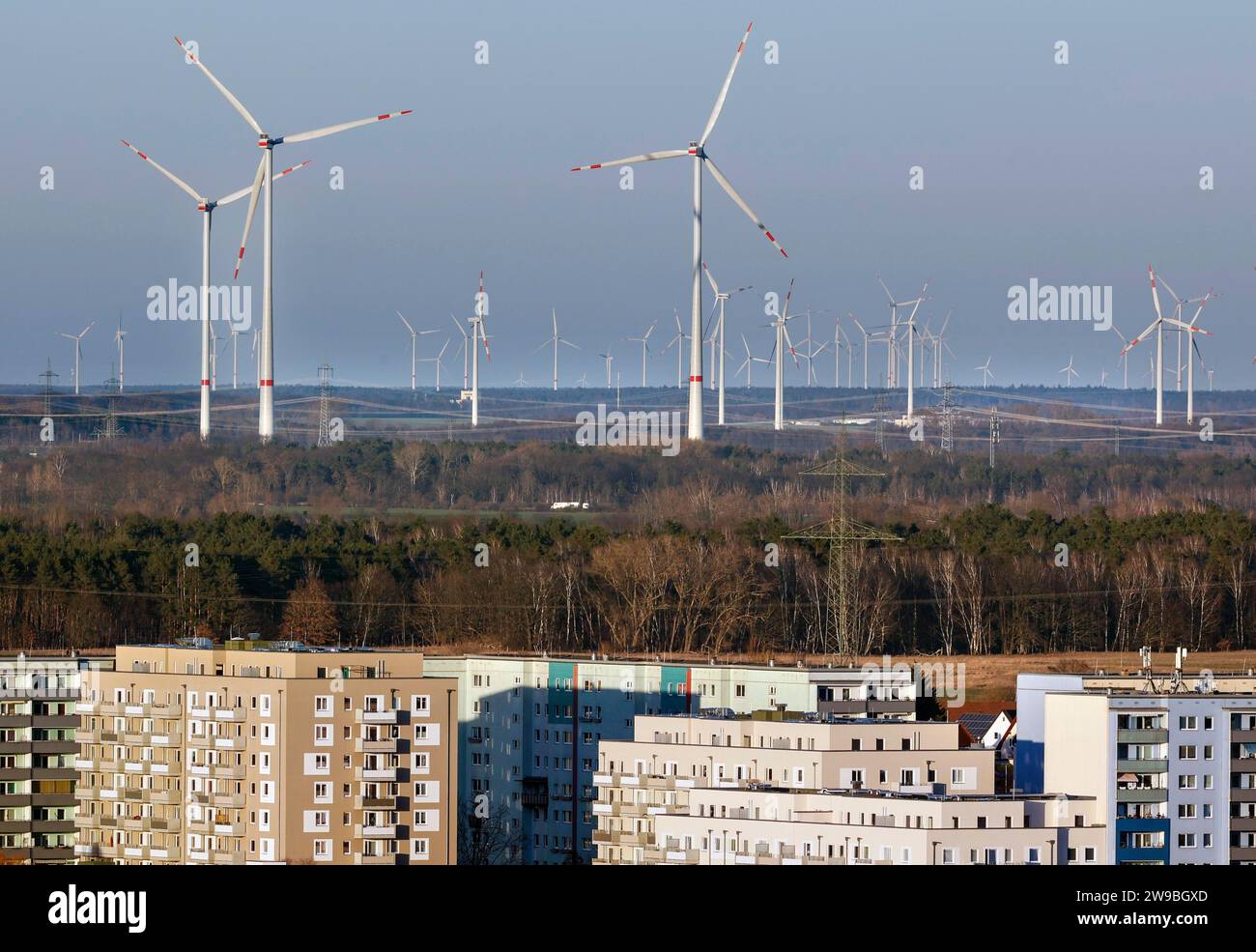 View of a wind turbine for power generation in Brandenburg, in the ...