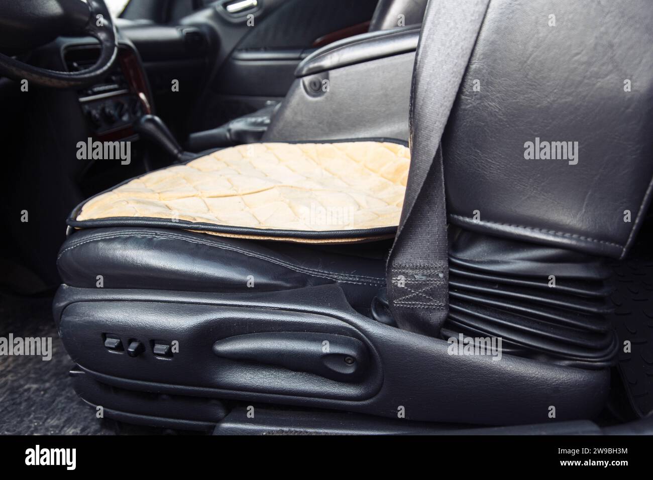 Black leather seats, rear row of convertible coupe Stock Photo - Alamy