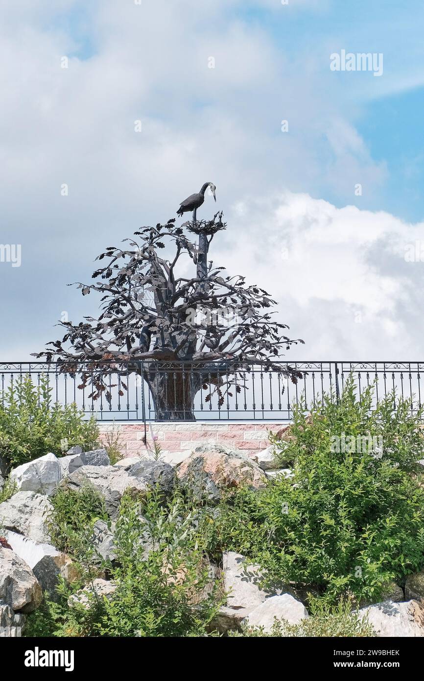 Forged and welded copper sculpture Oak of Life with birds, animals ...