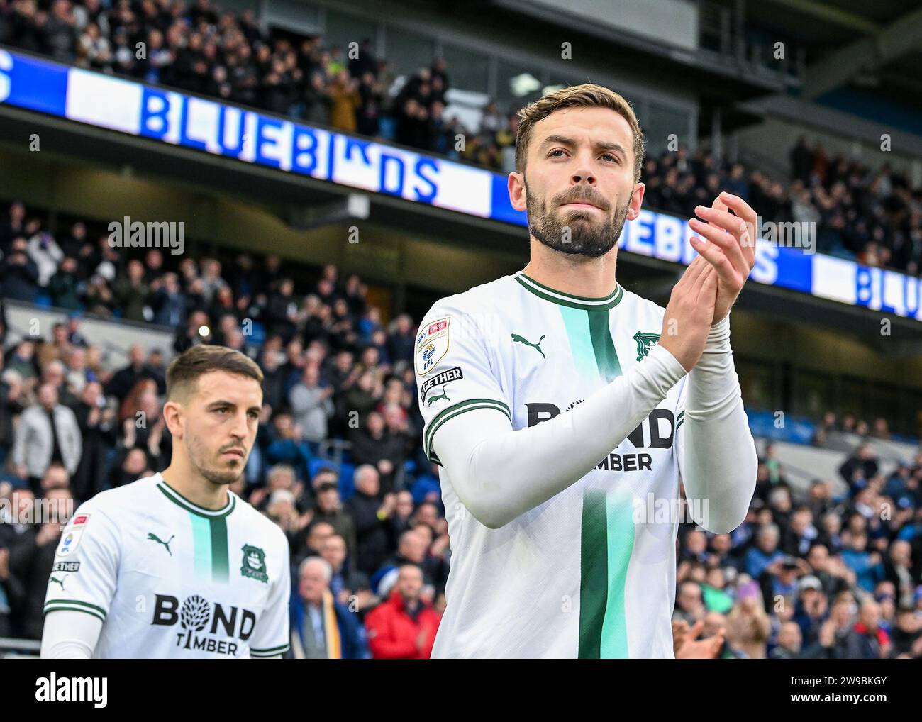 Matt Butcher #7 of Plymouth Argyle walks out before kick off during the ...