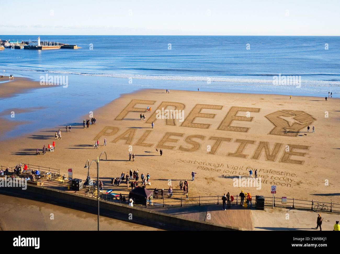 Free Palestine protest sand art on Scarborough beach Boxing Day morning ...