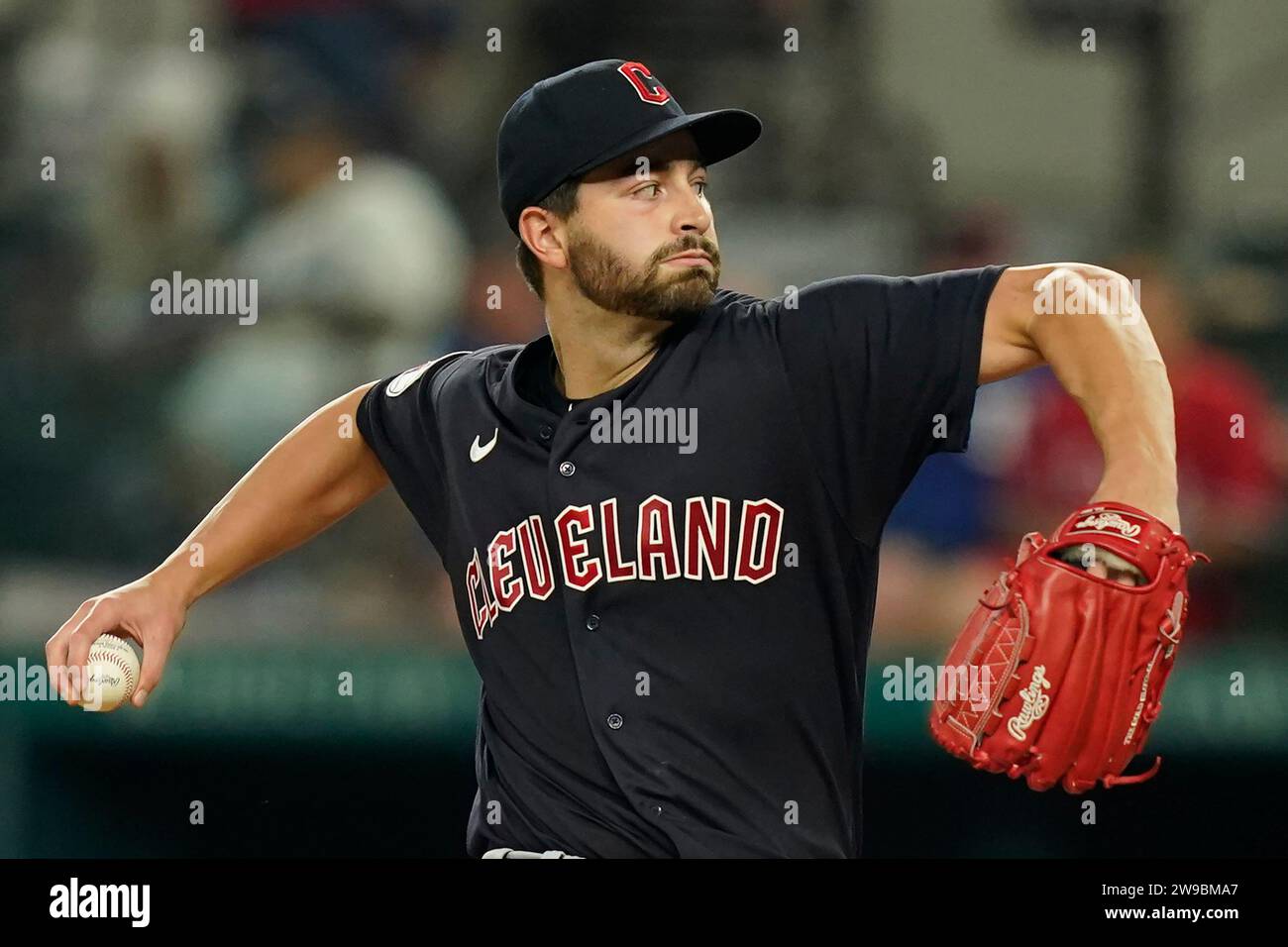 FILE - Cleveland Guardians starting pitcher Cody Morris throws during ...