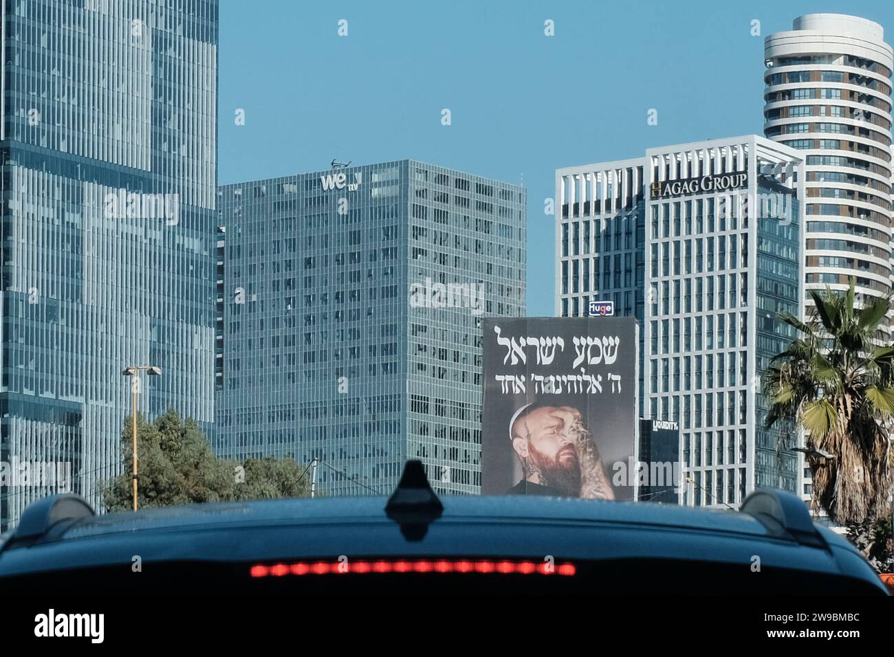 Tel Aviv, Israel. 26th Dec, 2023. A huge banner depicting a Jewish man ...