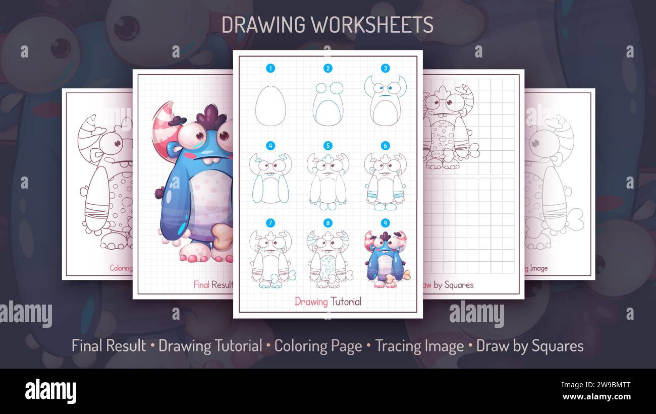 How to Draw a Monster. Step by Step Drawing Tutorial. Draw Guide ...