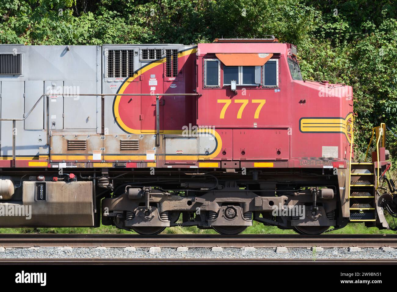 Everett, WA, USA - September 6, 2023; Cab of BNSF locomotive 777 in warbonnet paint scheme Stock ...