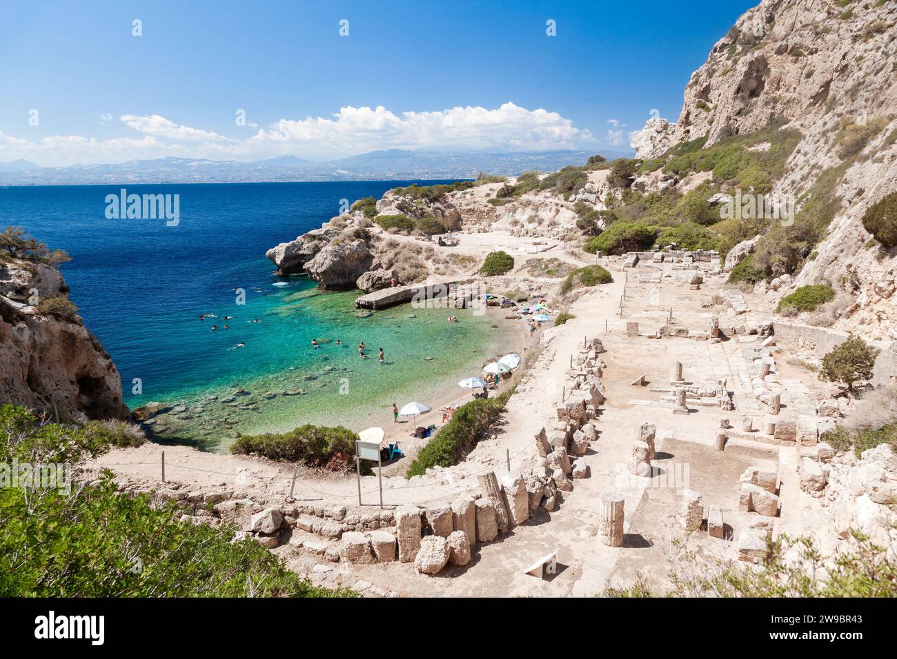 Panoramic view of the ancient sanctuary of goddess Hera, near Loutraki ...