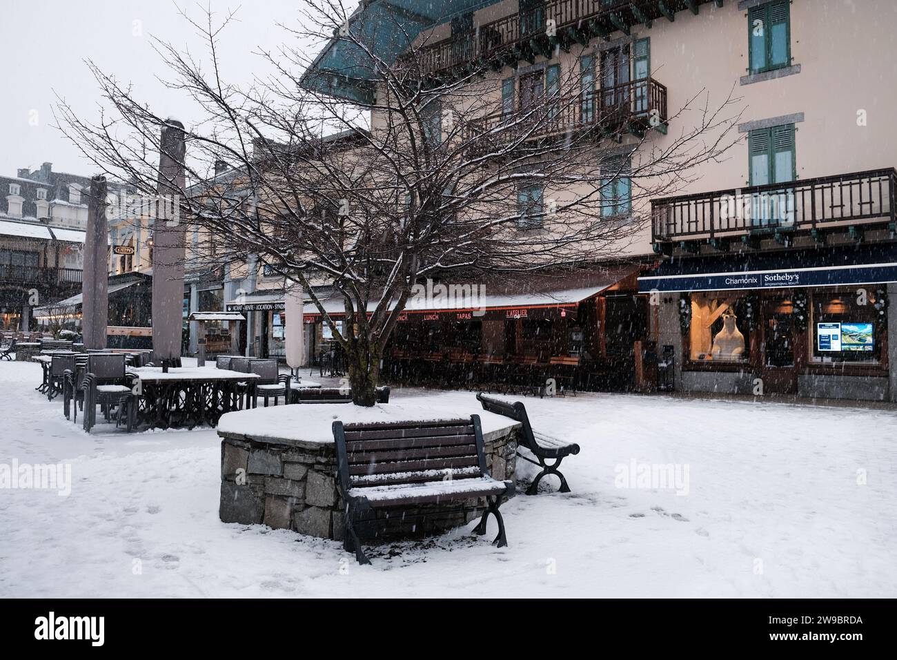 Chamonix, France - December 9, 2022. December snowfall in Chamonix ...