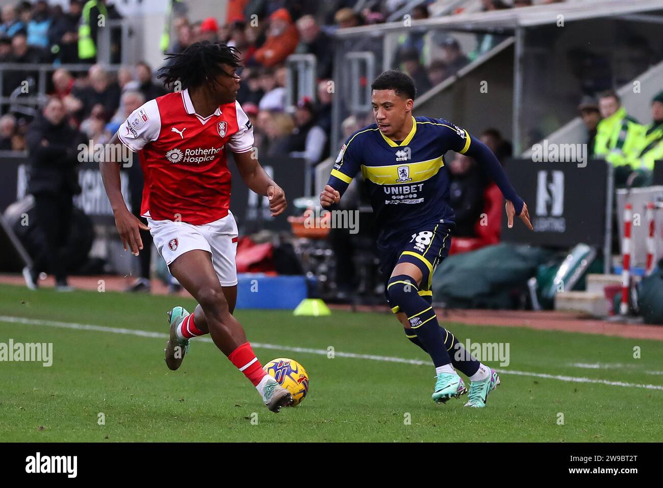 Sammy Silvera #18 of Middlesbrough runs pst Dexter Lembikisa #2 of ...
