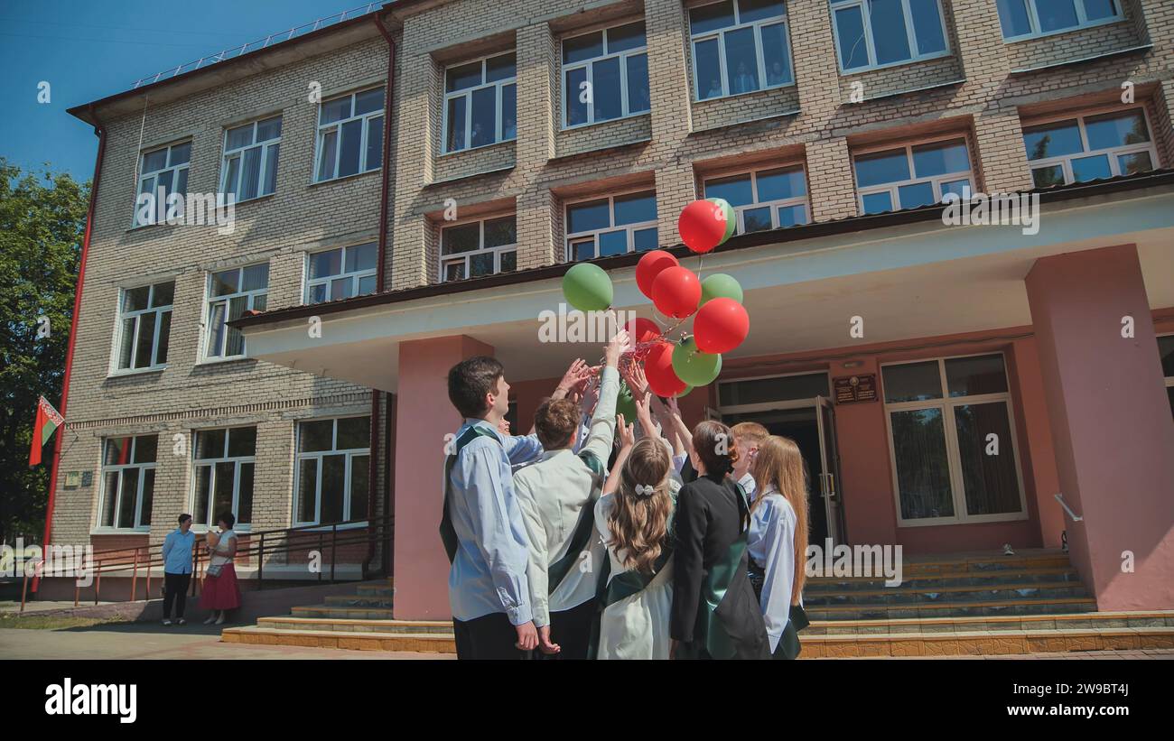 Berezovka, Belarus - May 31, 2023: High school graduates launch ...
