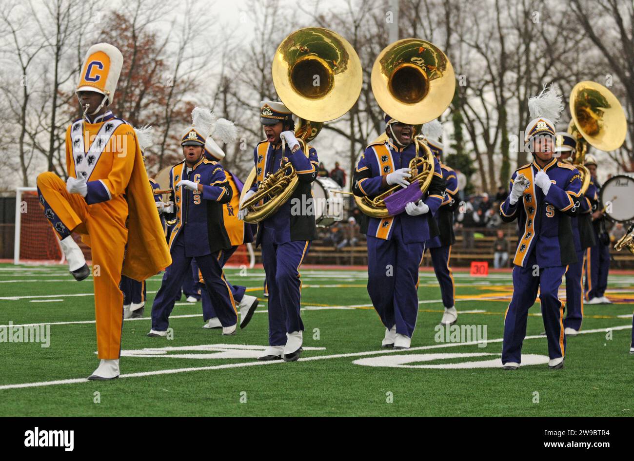 The Camden High School marching band performs at halftime of a home ...