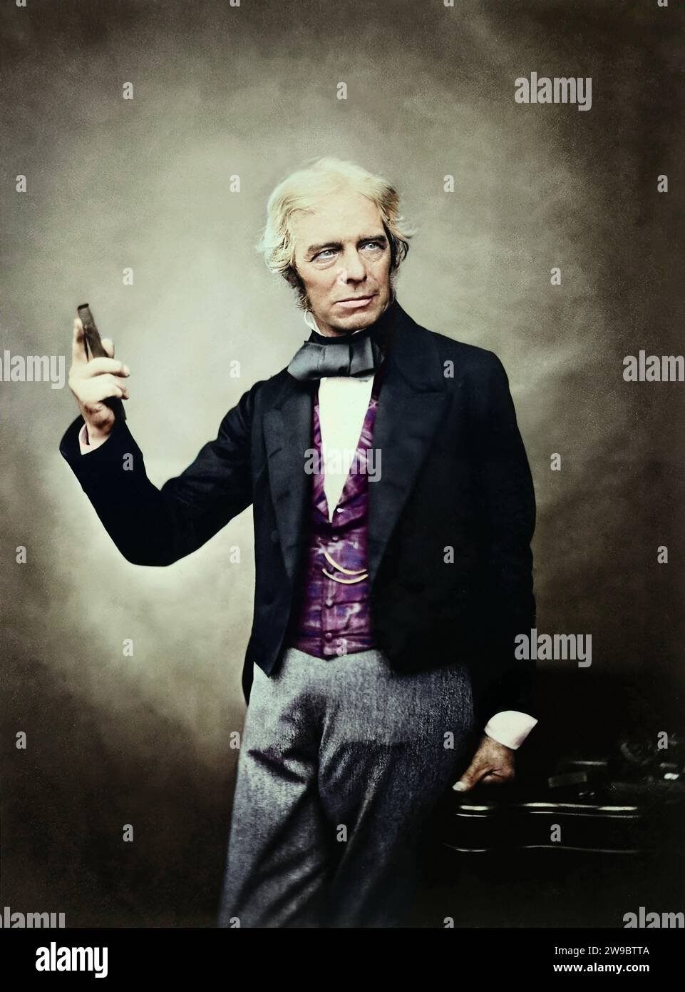 Portrait of Michael Faraday with glass bar. Circa 1850. Photograph by ...