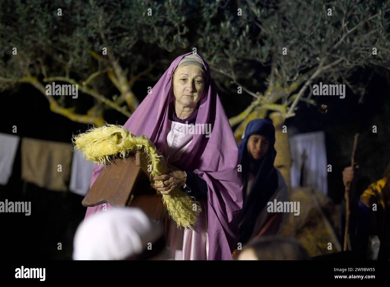 Zadar, Croatia, 261223. Traditional live Christmas nativity scene in ...