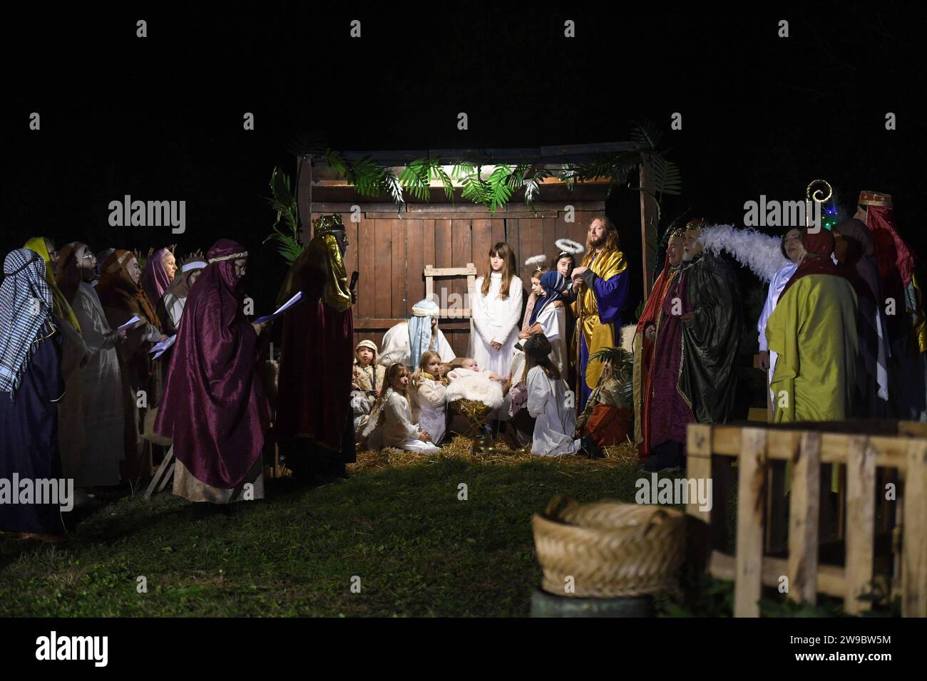 Zadar, Croatia, 261223. Traditional live Christmas nativity scene in ...