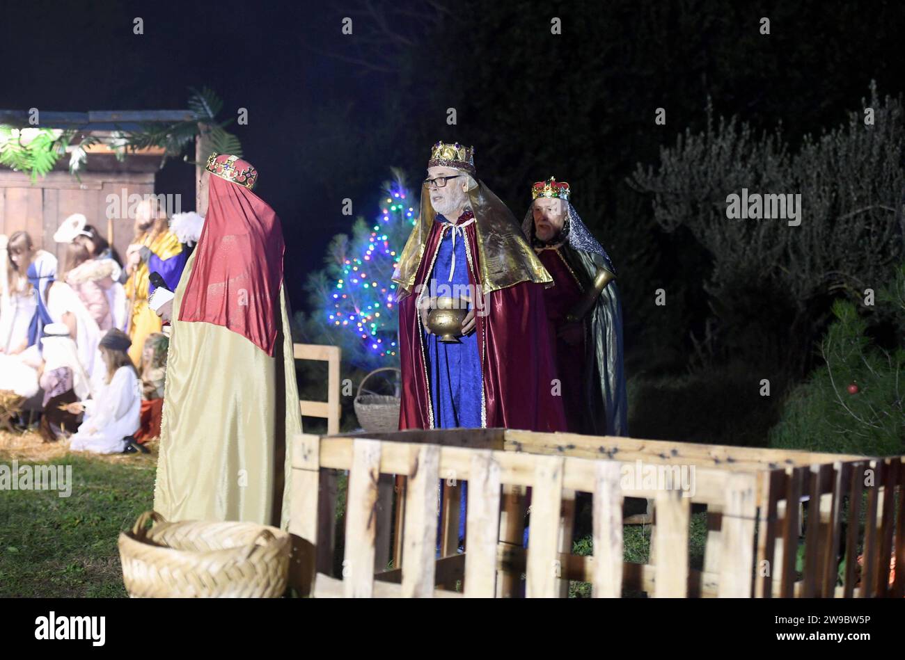 Zadar, Croatia, 261223. Traditional live Christmas nativity scene in ...