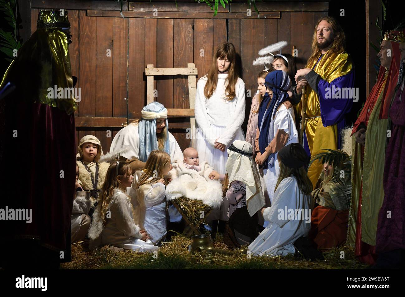 Zadar, Croatia, 261223. Traditional live Christmas nativity scene in ...