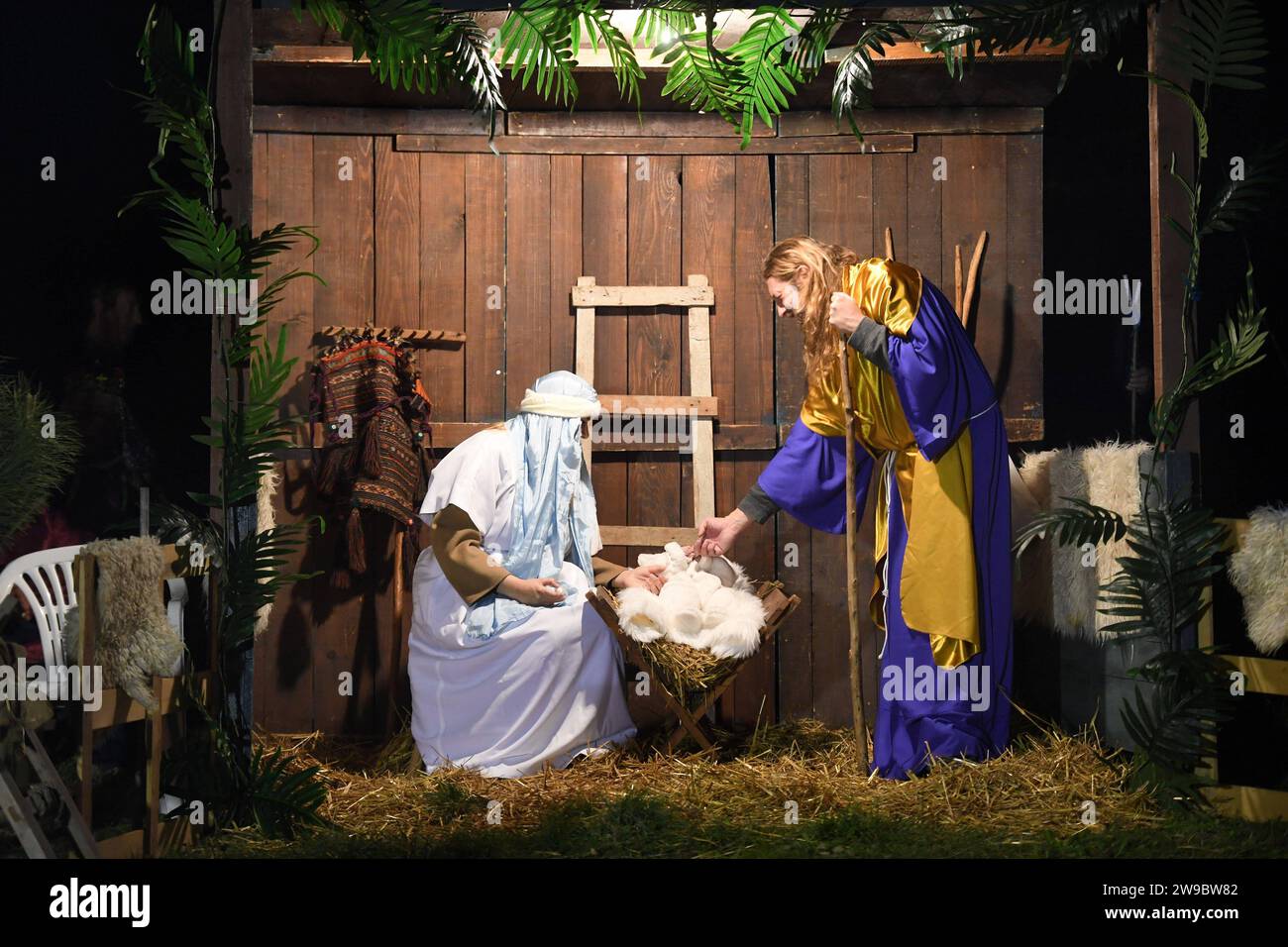 Zadar, Croatia, 261223. Traditional live Christmas nativity scene in ...