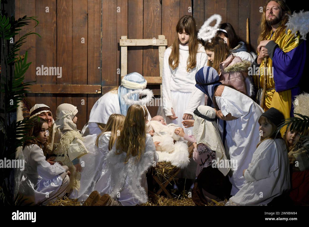 Zadar, Croatia, 261223. Traditional live Christmas nativity scene in ...