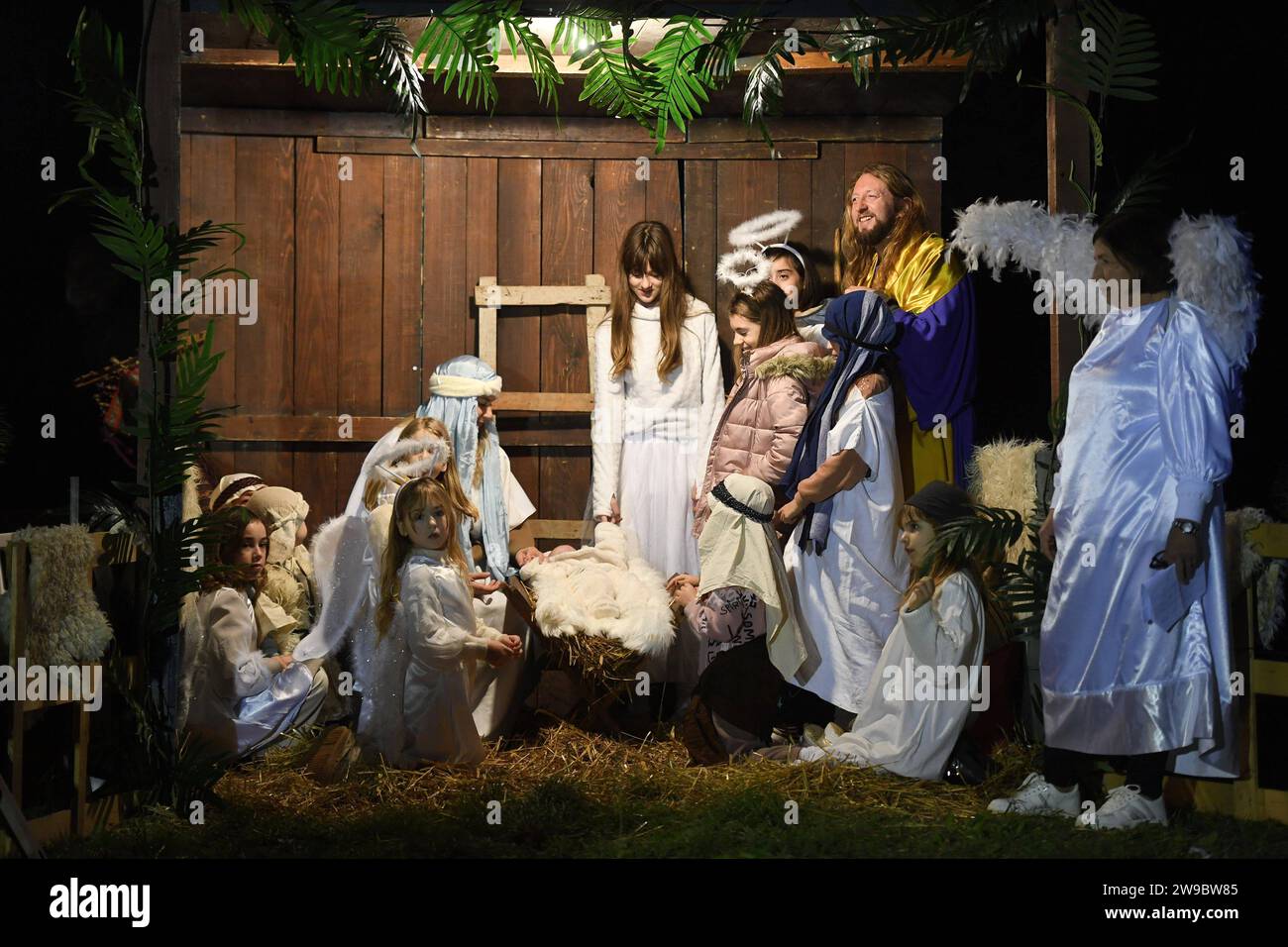 Zadar, Croatia, 261223. Traditional live Christmas nativity scene in ...