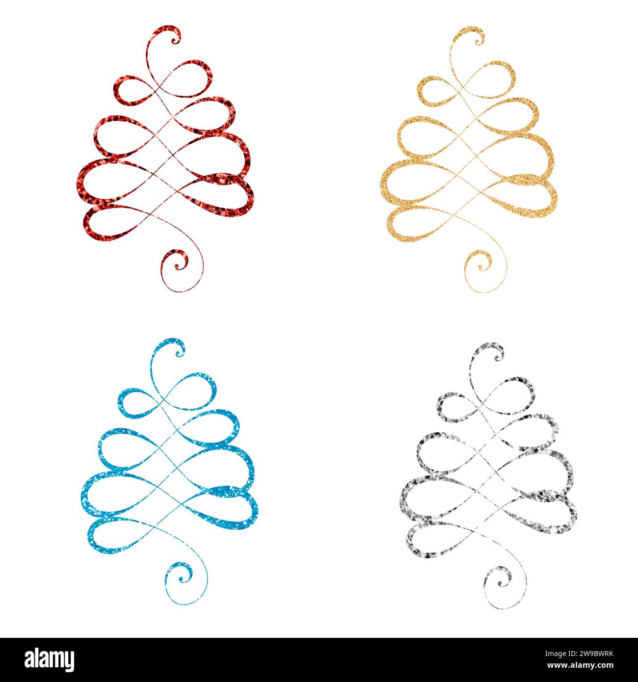 Christmas pine fir tree line art glitter set. Continuous one line ... Christmas pine fir tree line art glitter set. Continuous one line ...