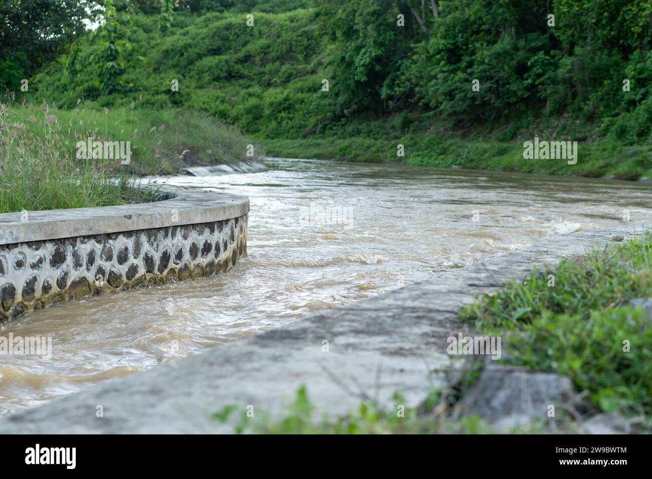 view of river flow and footpaths in villages in inland villages, river ...