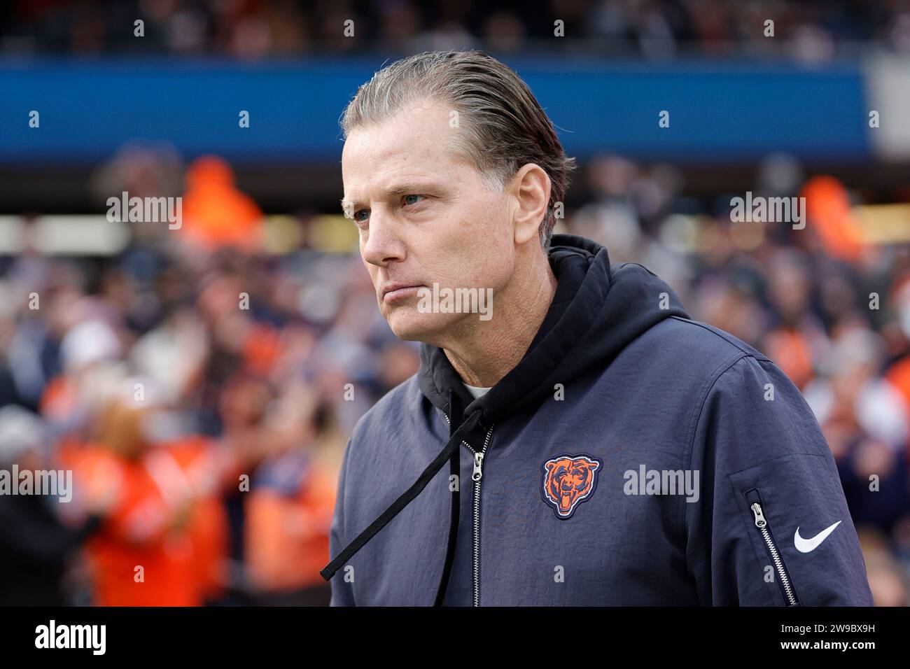 Chicago Bears head coach Matt Eberflus walks on the field before an NFL ...