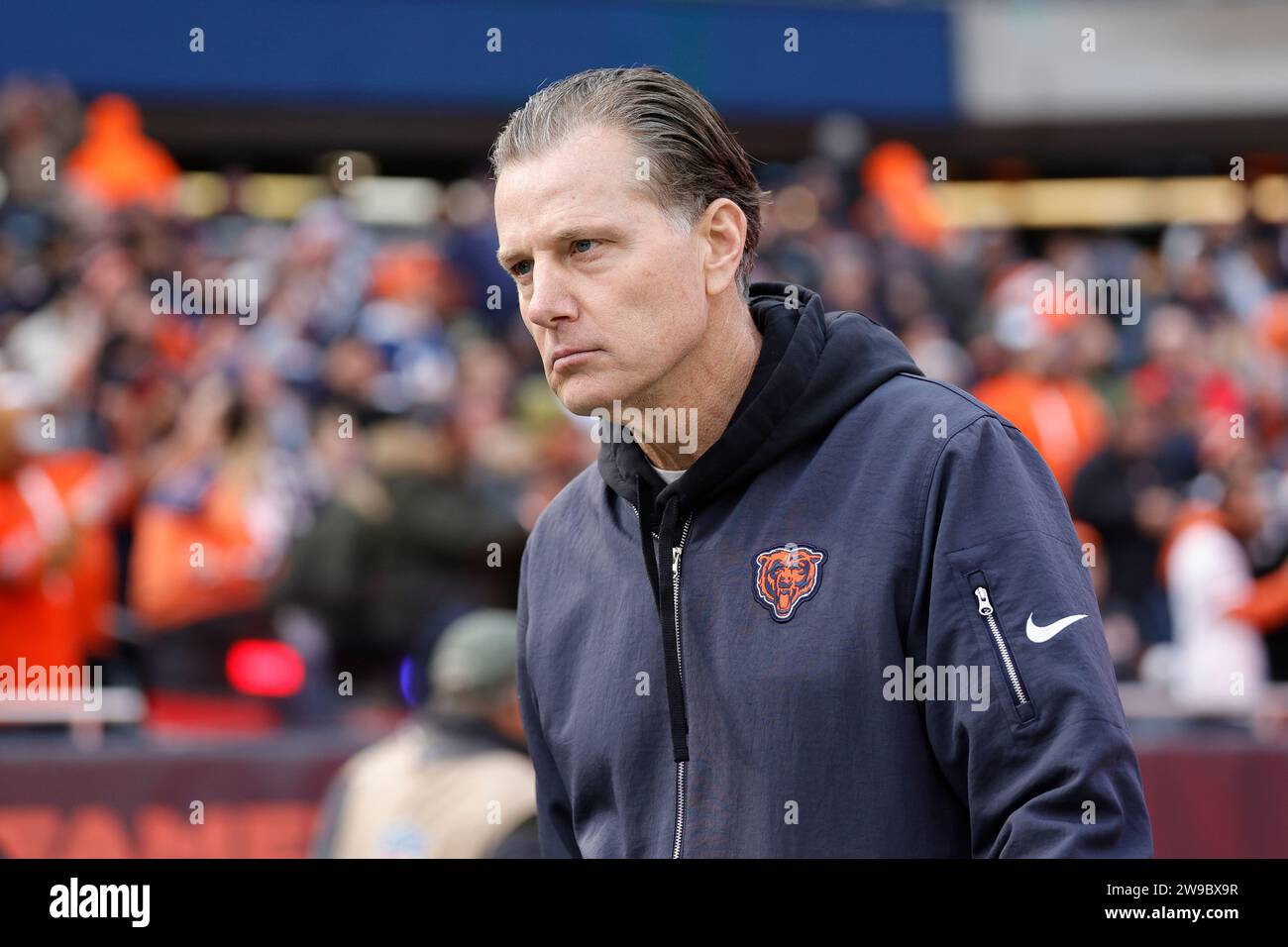 Chicago Bears head coach Matt Eberflus walks on the field before an NFL ...