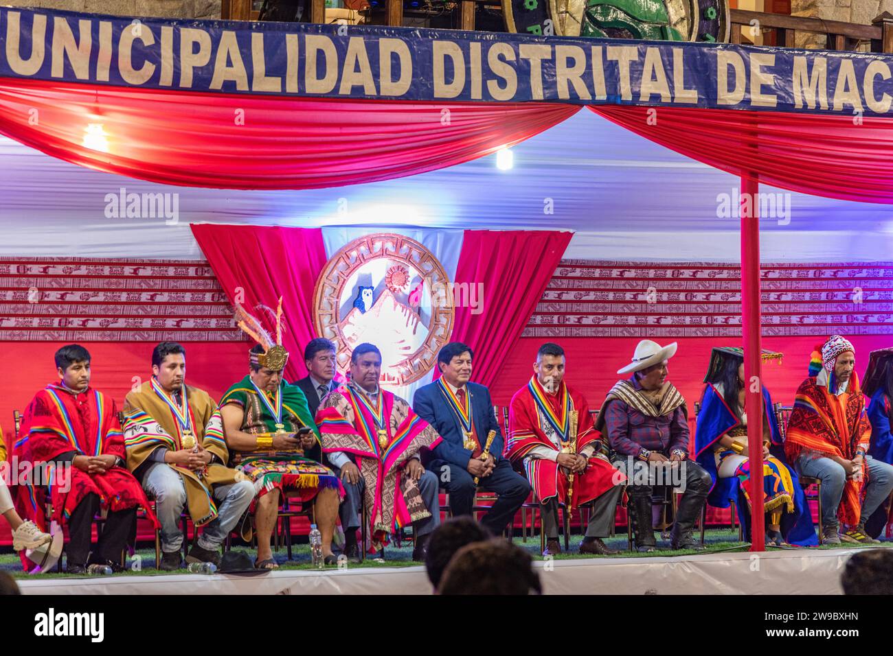 A ceremony procession in Aguas Calientes, Peru, celebrating the ...
