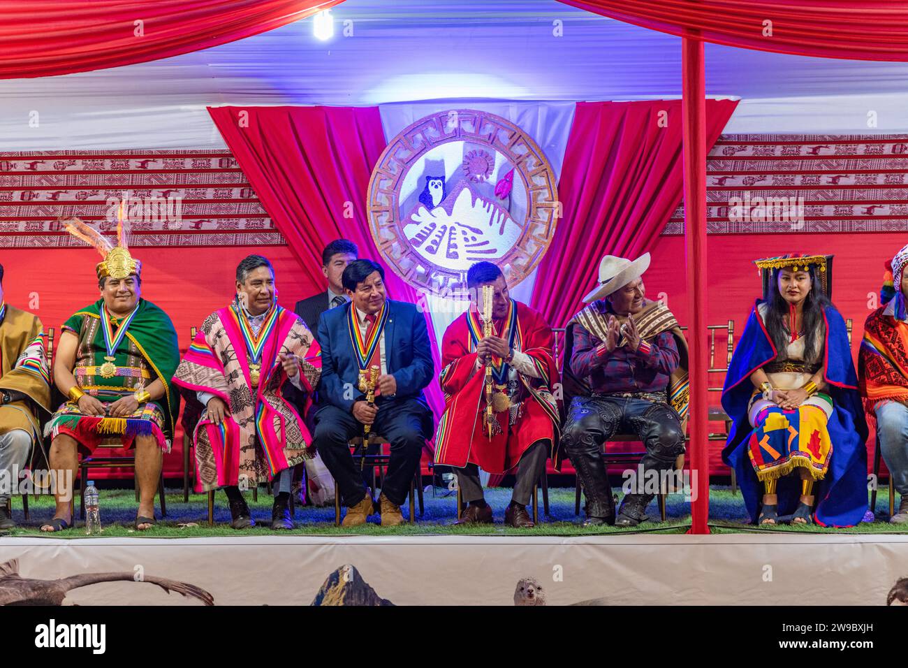 A ceremony procession in Aguas Calientes, Peru, celebrating the ...