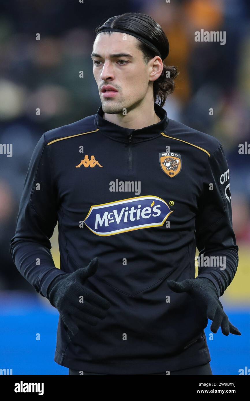 Hull, UK. 26th Dec, 2023. Jacob Greaves #4 of Hull City during the pre ...