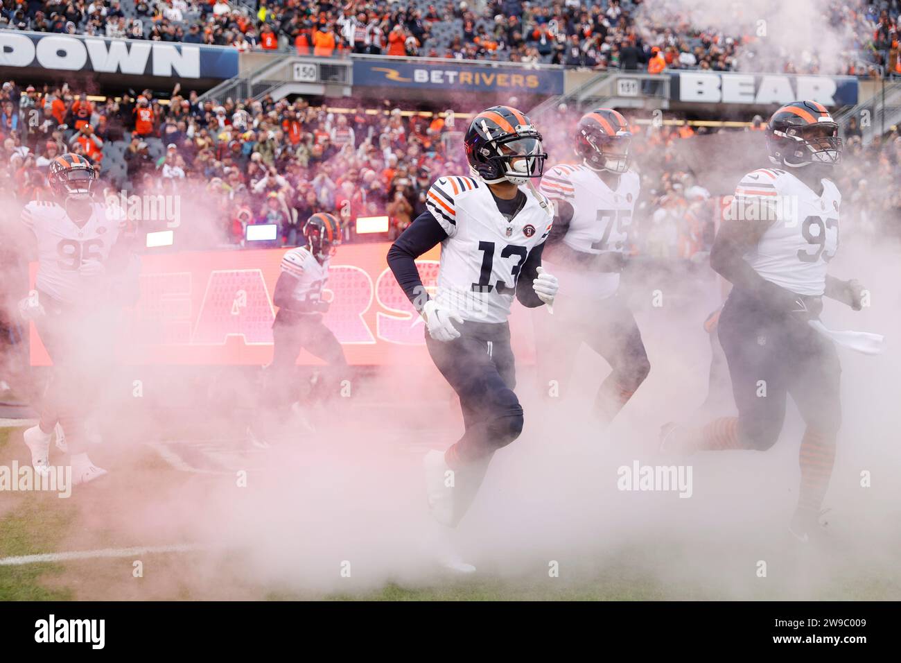 Chicago Bears wide receiver Tyler Scott (13) arrives on the field ...