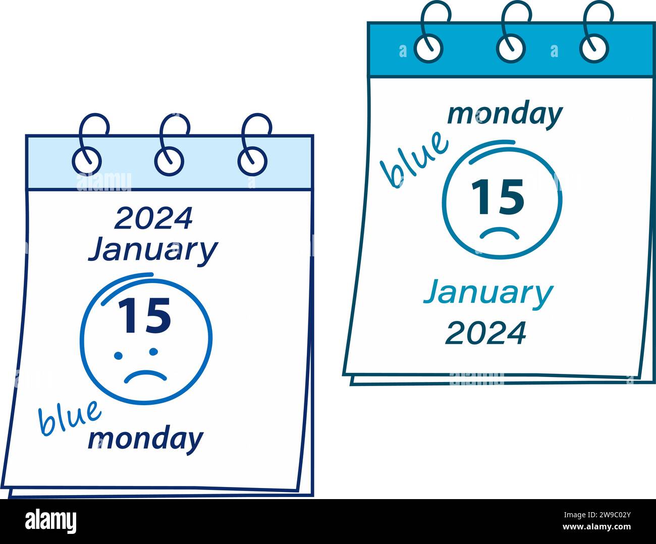 Calendar sheet with Blue Monday 2024 date January 15th and hand drawn ...