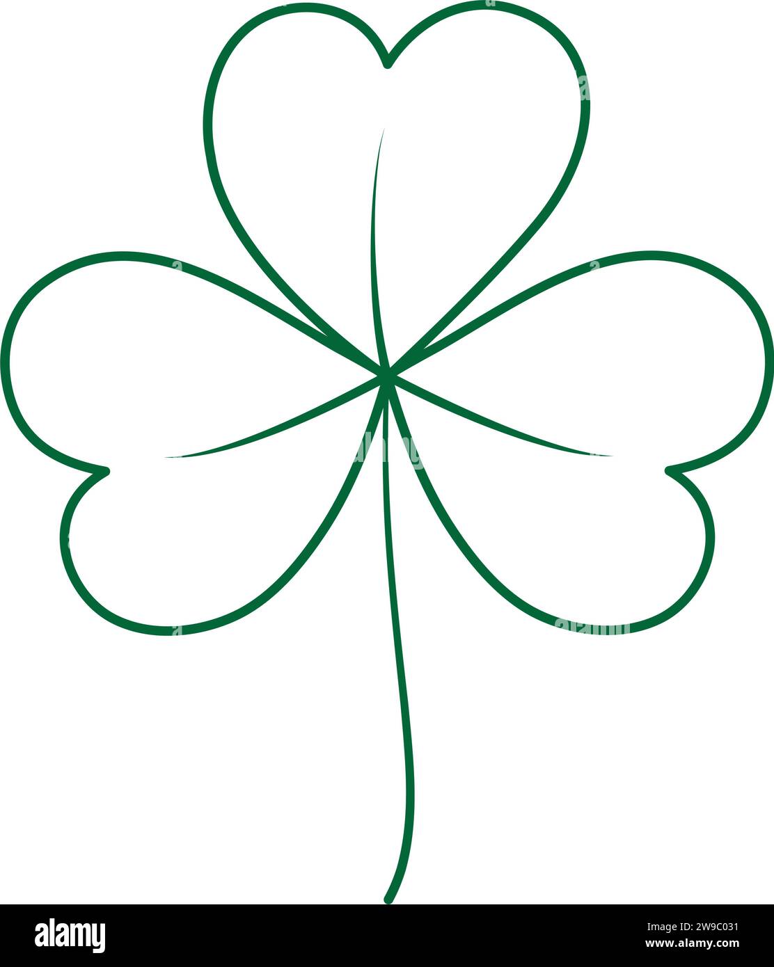 Three leaf clover outline drawing in trendy green color. St. Patrick sticker or icon design ...