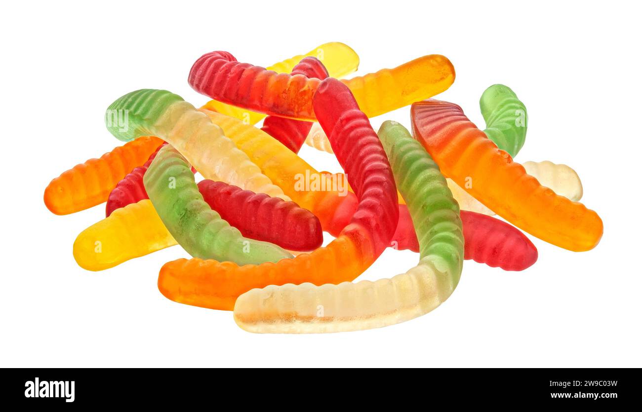 Gummy worm candies isolated on white background Stock Photo - Alamy