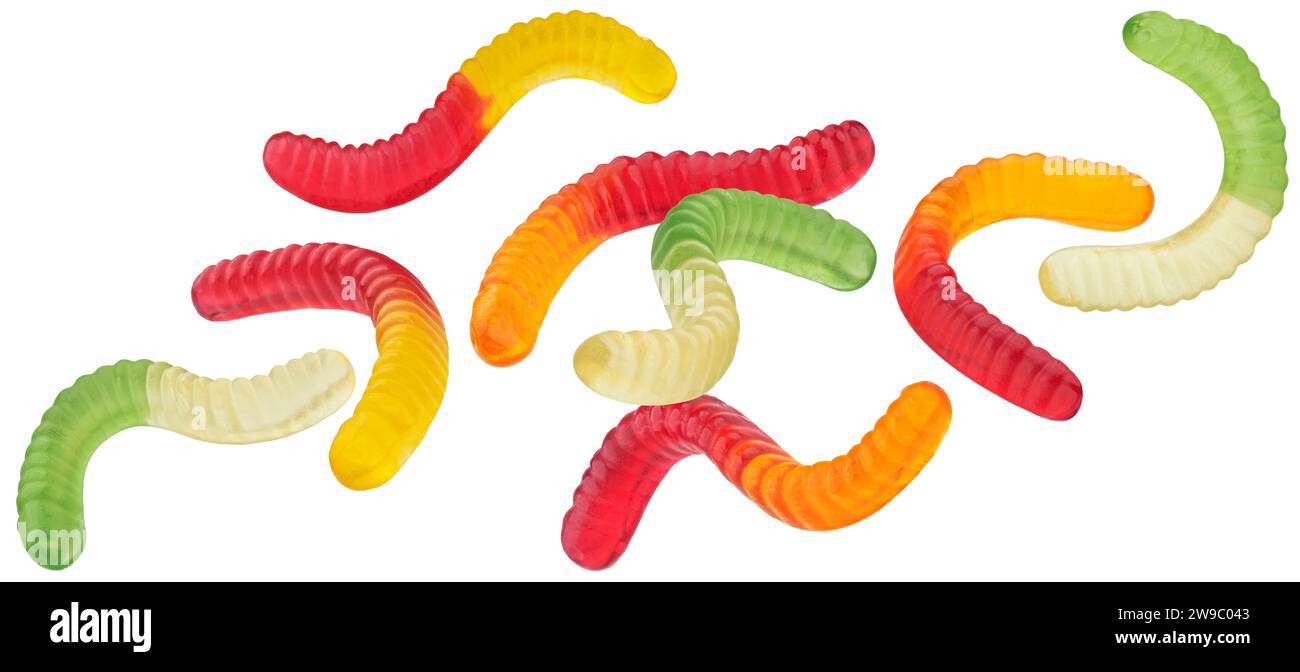 Gummy worm candies isolated on white background Stock Photo - Alamy