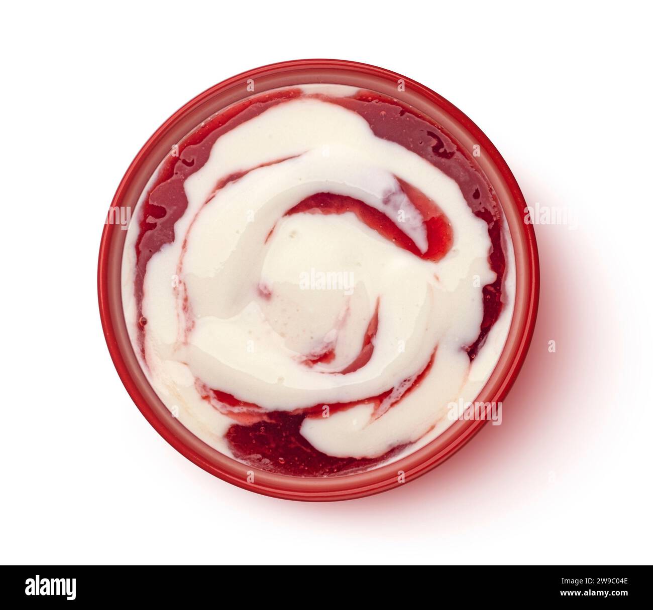 Yogurt with berry jam swirl isolated on white background, top view ...