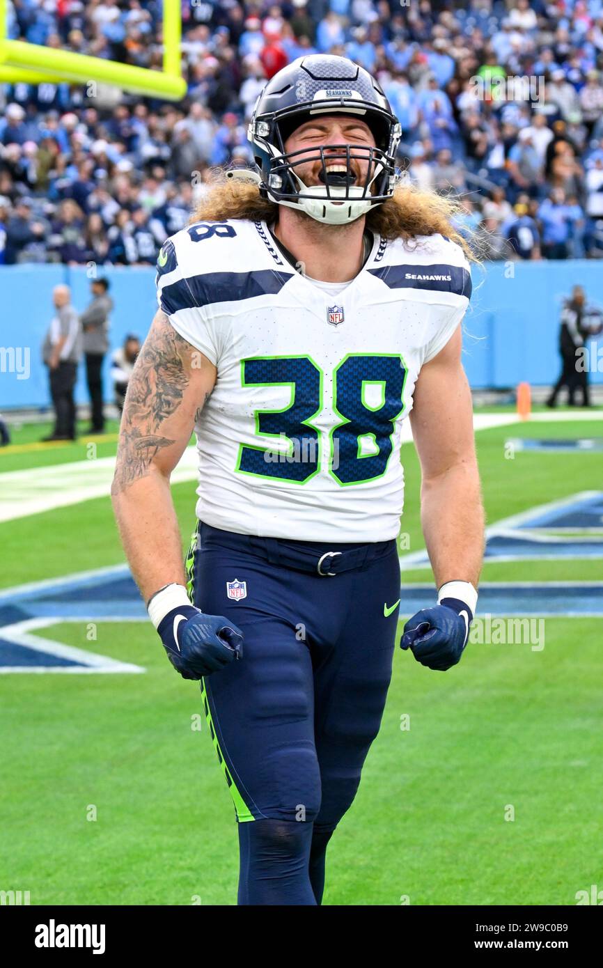 Seattle Seahawks tight end Brady Russell (38) celebrates during an NFL ...