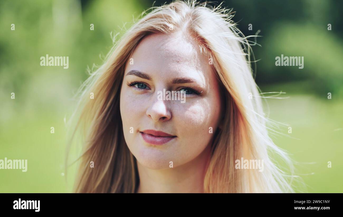Portrait of a blonde girl of Slavic appearance. Close-up face Stock ...
