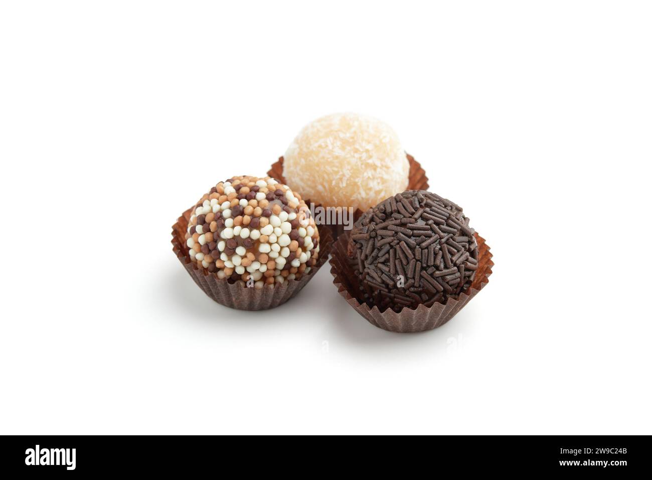 Typical Brazilian sweet brigadeiro. Assorted flavors of candies on a ...