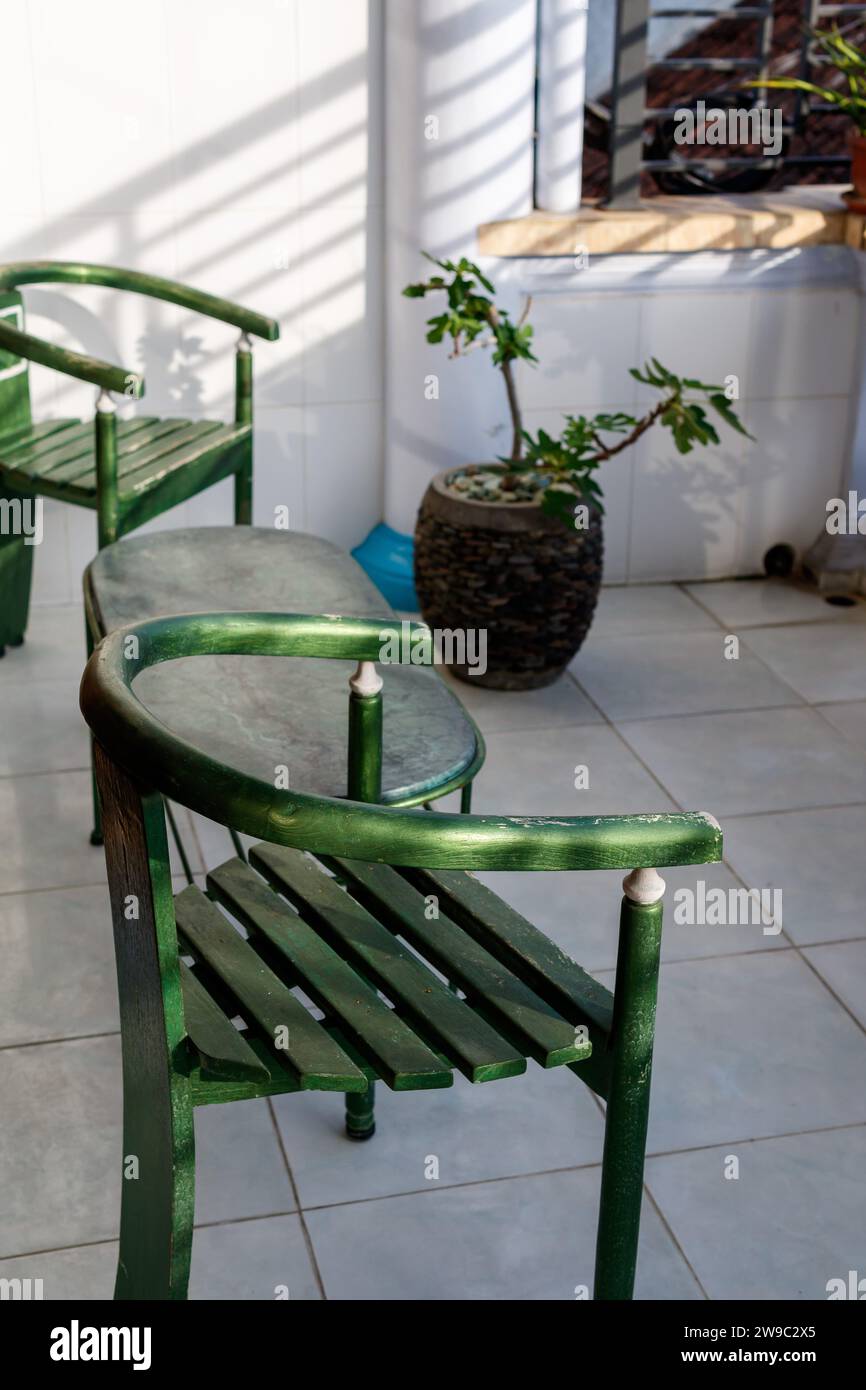 Display chairs and tables on the terrace Stock Photo - Alamy