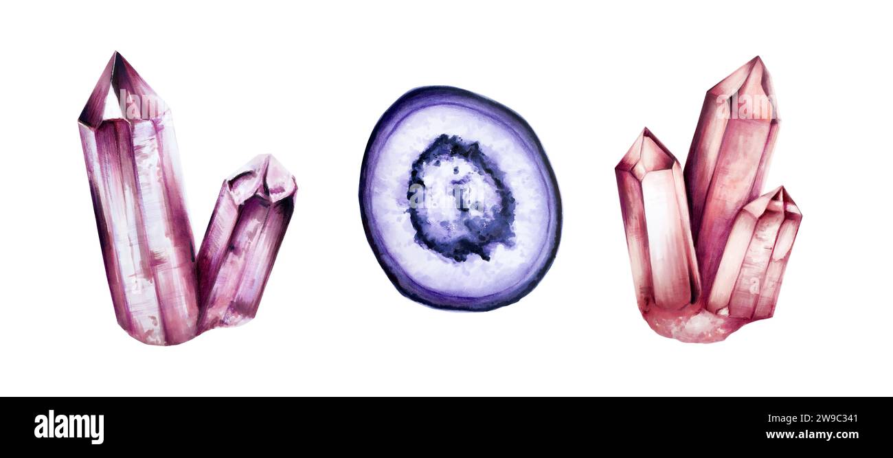 Hand drawn gemstone Agate, diamond and amethyst slice crystal marker ...