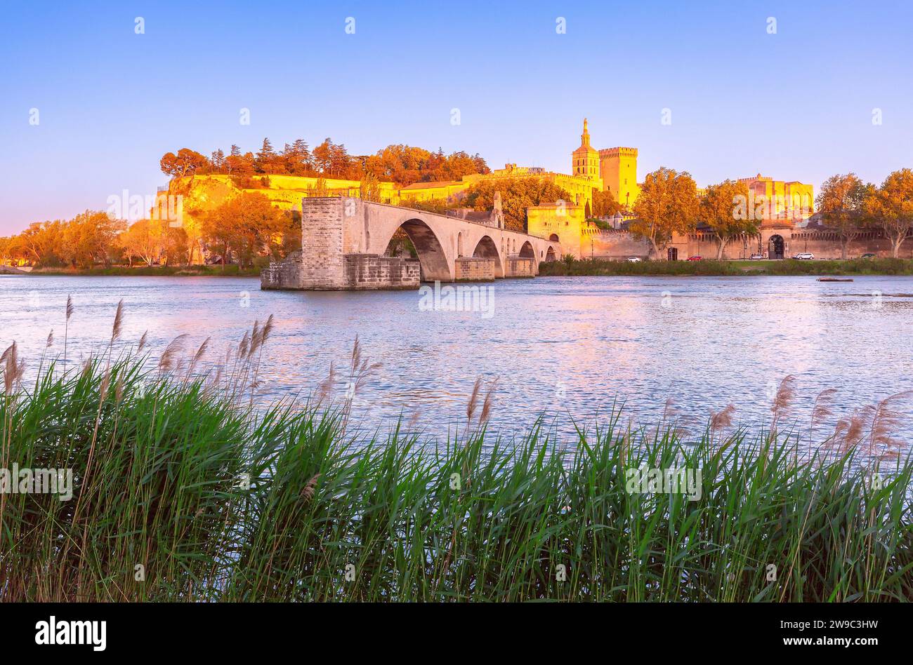 Famous medieval Saint Benezet bridge and Palace of the Popes during ...