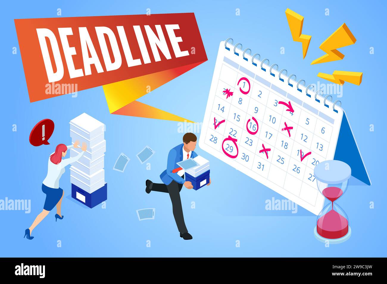 Isometric Project Deadline. Time Management on the Road to Success. An ...