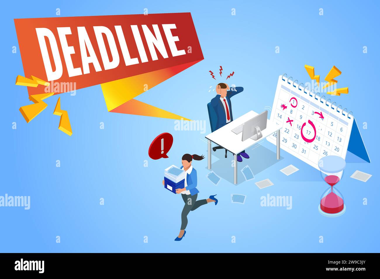 Isometric Project Deadline. Time Management on the Road to Success. An ...